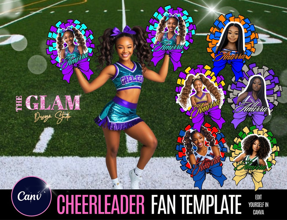 2026 Cheerleader Fan Bundle – 6 Colors | Editable Canva Templates fo ...