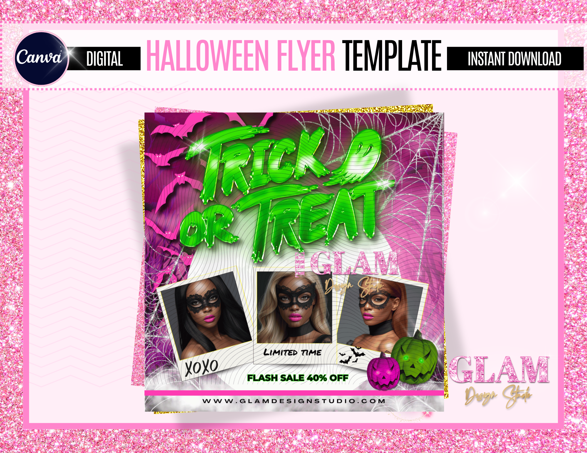 Editable Halloween Pop-Up Flyer Canva Template | Neon Spooky Glam Even ...
